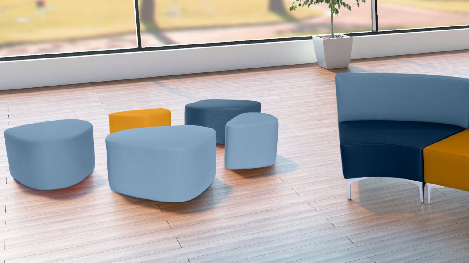 Curved seats and sofas in design offices